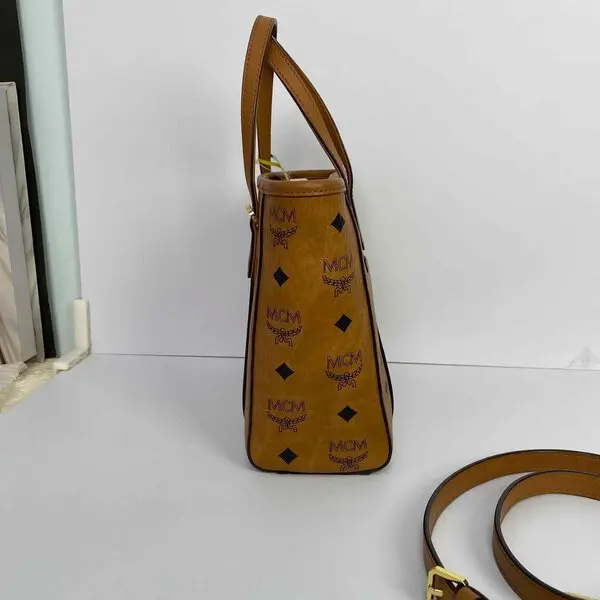 Mcm Leather Monogram Tote Bag