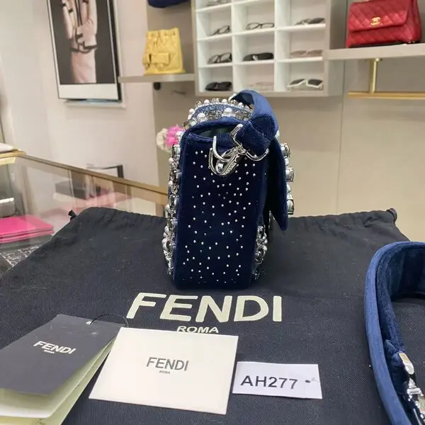 Fendi Embellished Velvet Shoulder Bag