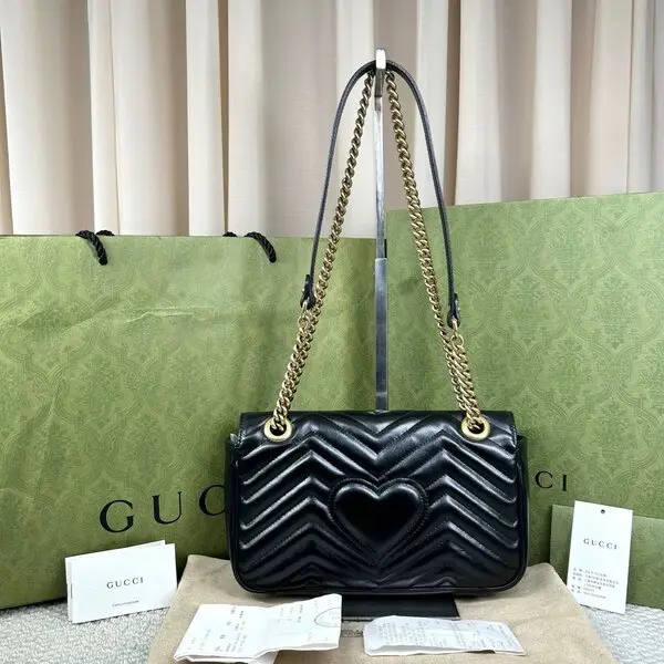 Gucci Black Leather Gg Marmont Heart Shoulder Bag