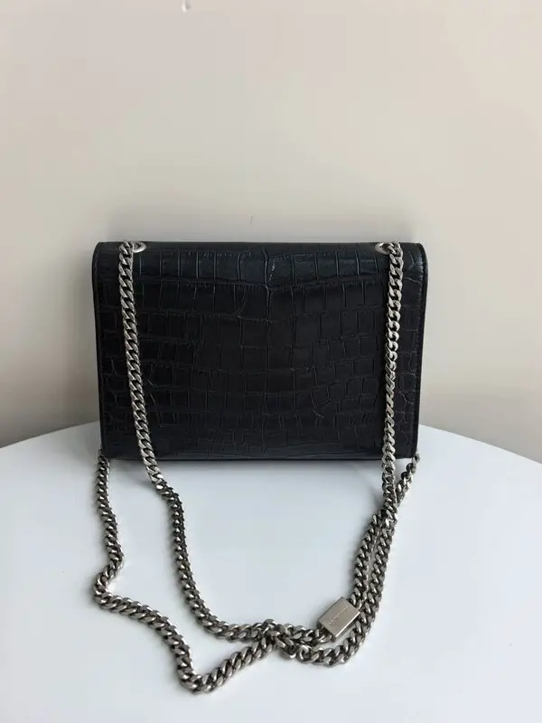 Saint Laurent Black Croc Effect Leather Shoulder Bag