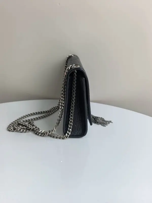 Saint Laurent Black Croc Effect Leather Shoulder Bag
