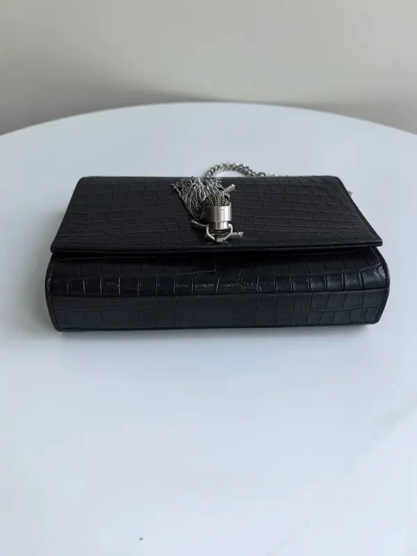 Saint Laurent Black Croc Effect Leather Shoulder Bag