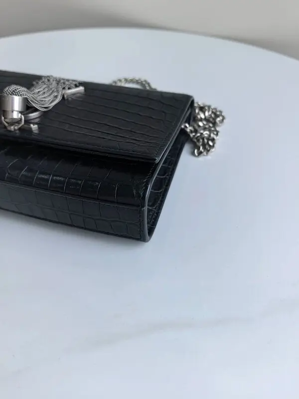 Saint Laurent Black Croc Effect Leather Shoulder Bag
