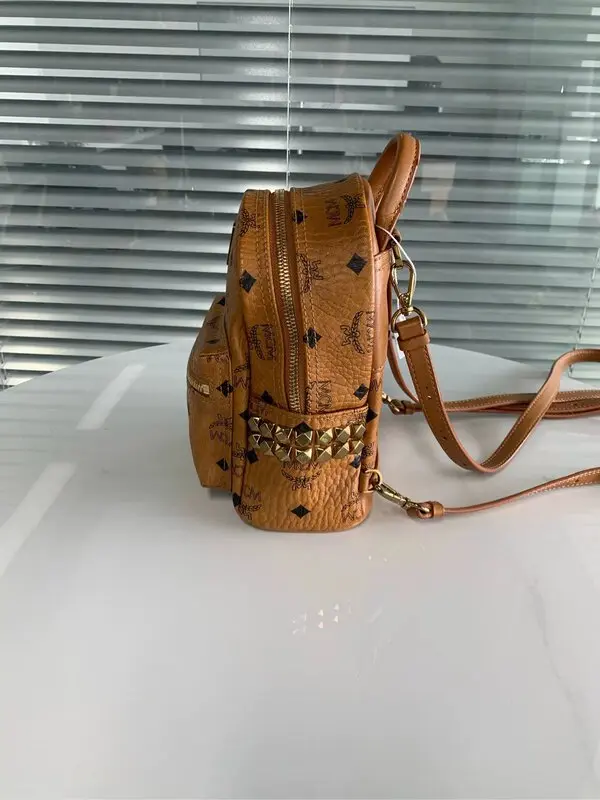 Mcm Leather Monogram Studded Backpack