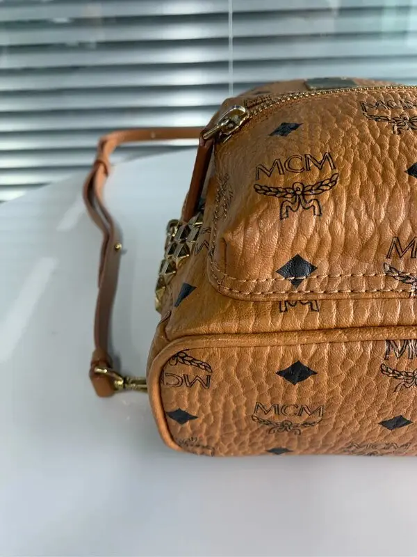 Mcm Leather Monogram Studded Backpack