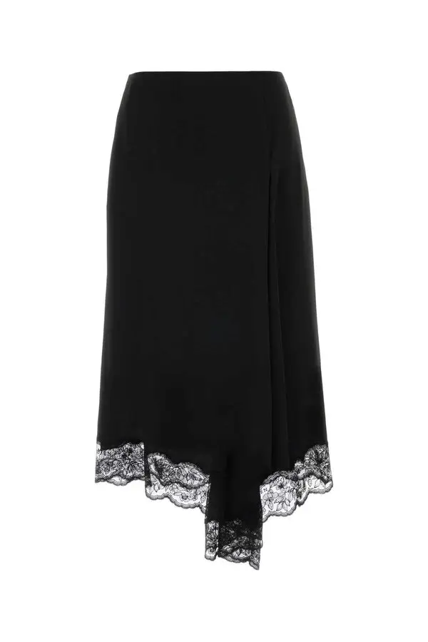 Alexander McQueen Lace Trimmed Crepe Skirt - Black
