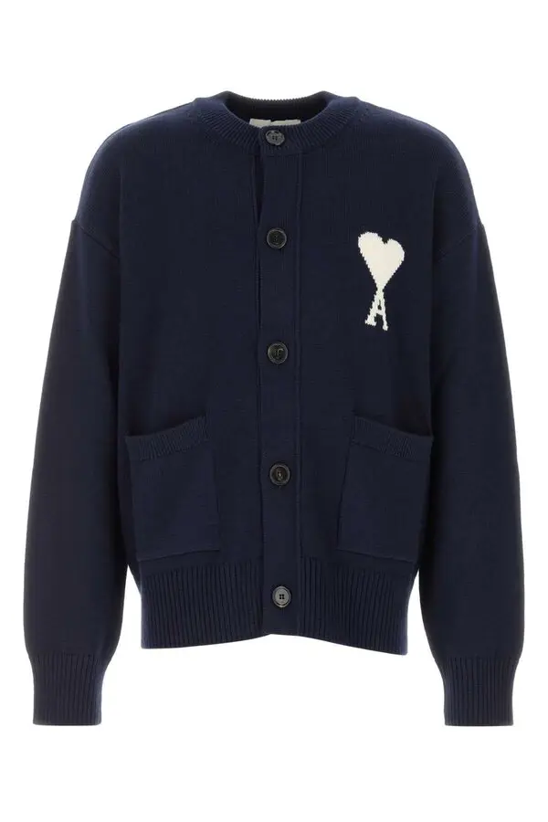Ami Navy Wool Blend Cardigan - Blue