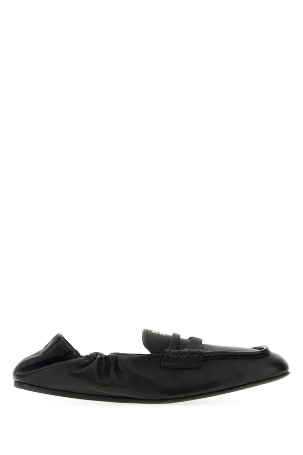 Miu Miu Nappa Leather Ruched Loafers - Black