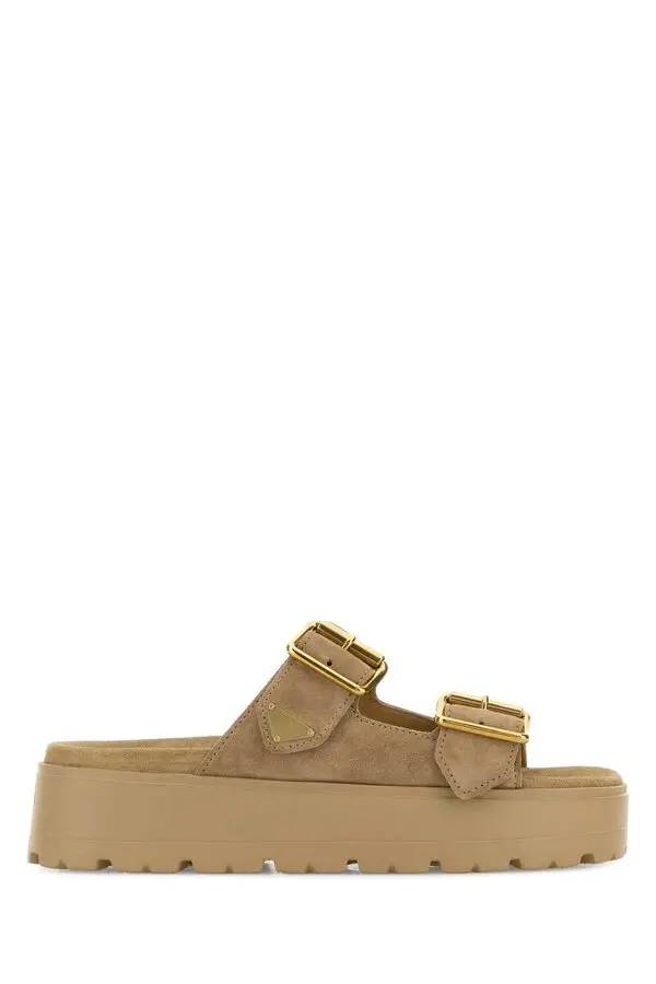 Prada Beige Suede Platform Sandals - Brown