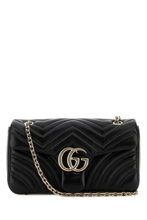 Gucci Nappa Leather Medium Gg Marmont Shoulder Bag - Black