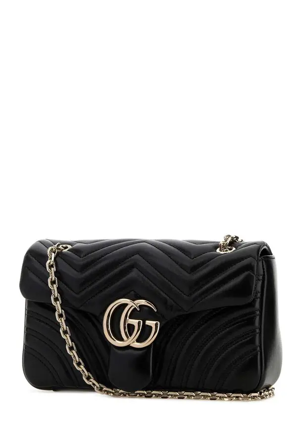 Gucci Nappa Leather Medium Gg Marmont Shoulder Bag - Black