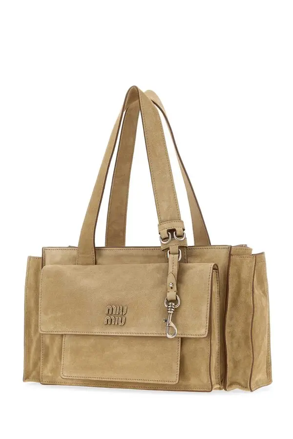 Miu Miu Beige Suede Utilitarian Shopping Bag