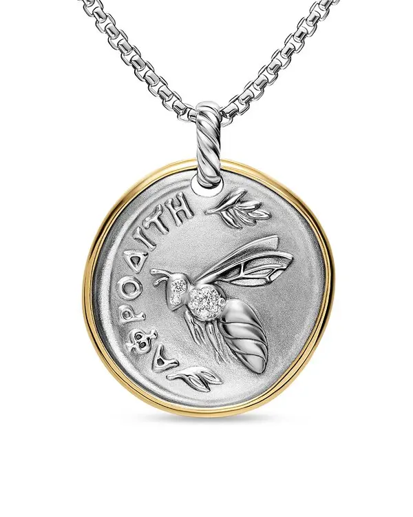David Yurman Aphrodite Medallion Amulet In Sterling Silver With 14k Yellow Gold And Diamonds, 29.5mm - Silver/gold