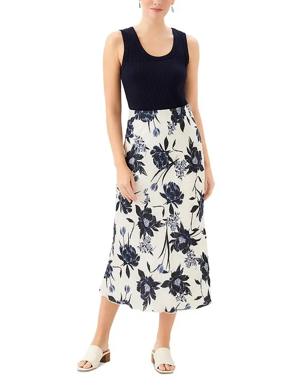 Karen Kane Floral Satin Bias Cut Midi Skirt - Print