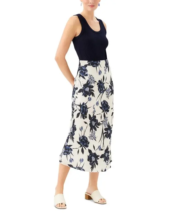 Karen Kane Floral Satin Bias Cut Midi Skirt