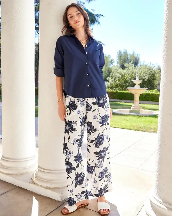 Karen Kane Floral Satin Wide Leg Pants