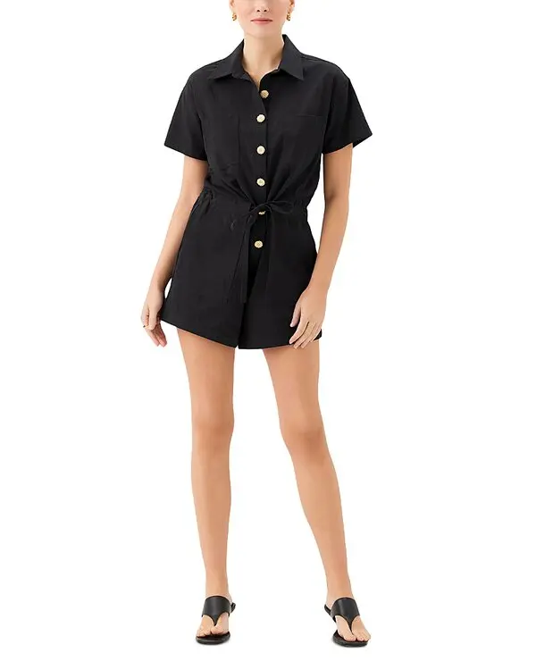 Fifteen Twenty Short Sleeve Button-up Romper - Black