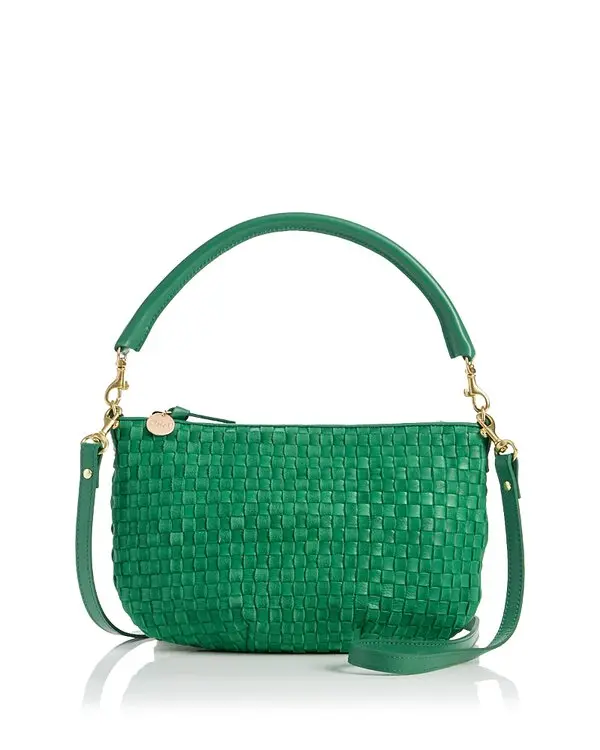 Clare V. Moyen Messenger Woven Leather Crossbody Bag - Grass