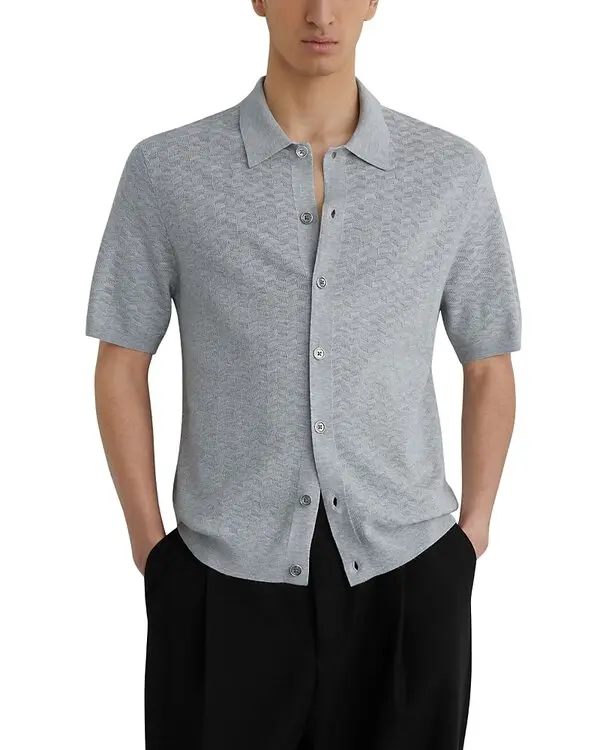 REISS Phoenix Textured Geo Pattern Shirt - Soft Grey
