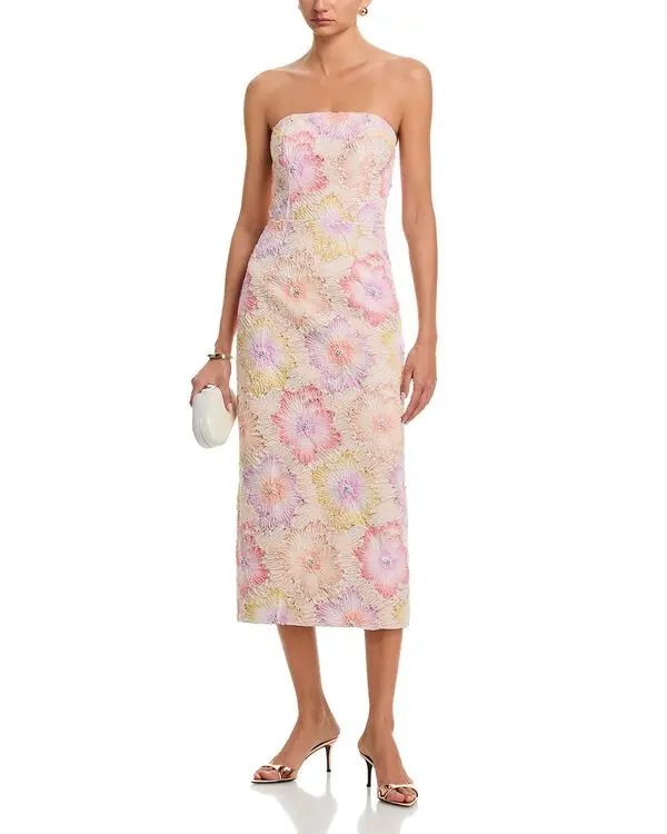 MILLY Kait Floral Embroidered Strapless Midi Dress