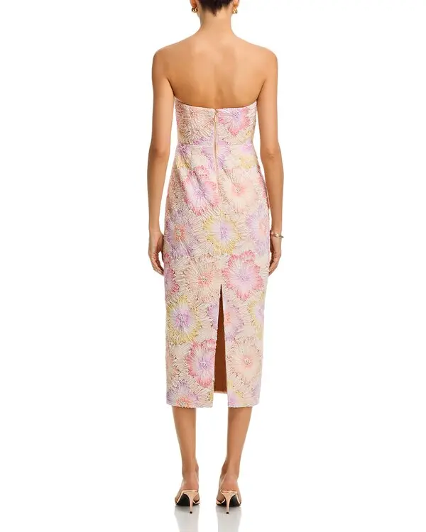 MILLY Kait Floral Embroidered Strapless Midi Dress