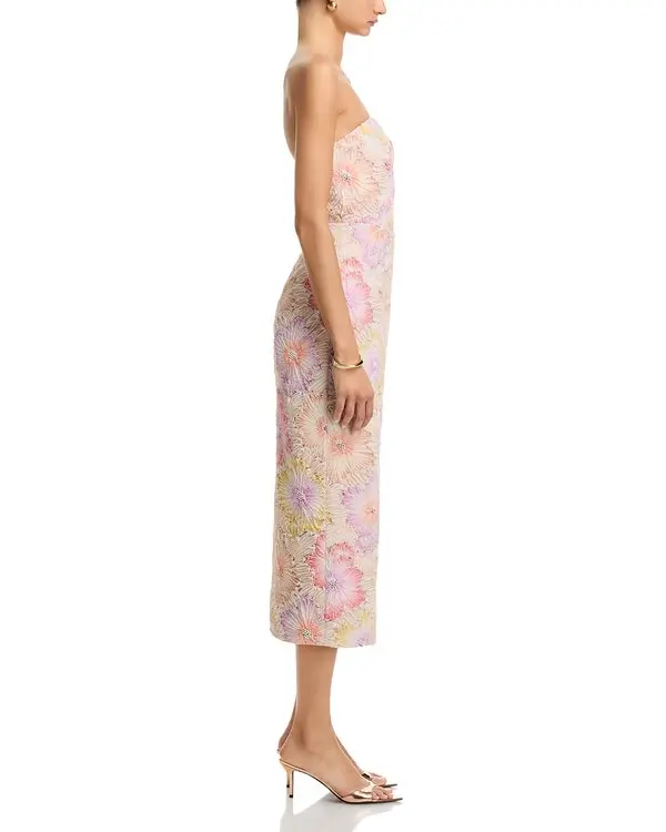 MILLY Kait Floral Embroidered Strapless Midi Dress