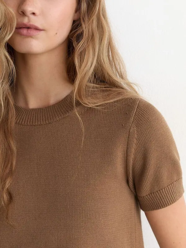 REISS Rita Cotton And Wool Short-sleeve Knit Top - Camel
