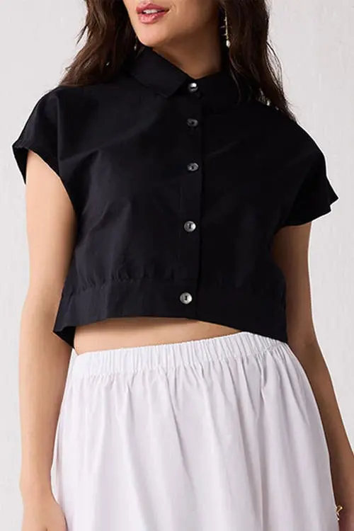 REISTOR Oversized Crop Shirt - Black