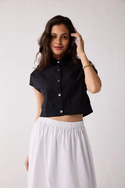 REISTOR Oversized Cropped Shirt With Cinched Waist