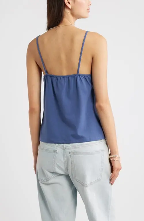 Bp. Stretch Cotton Camisole With Lace Trim - Blue Indigo