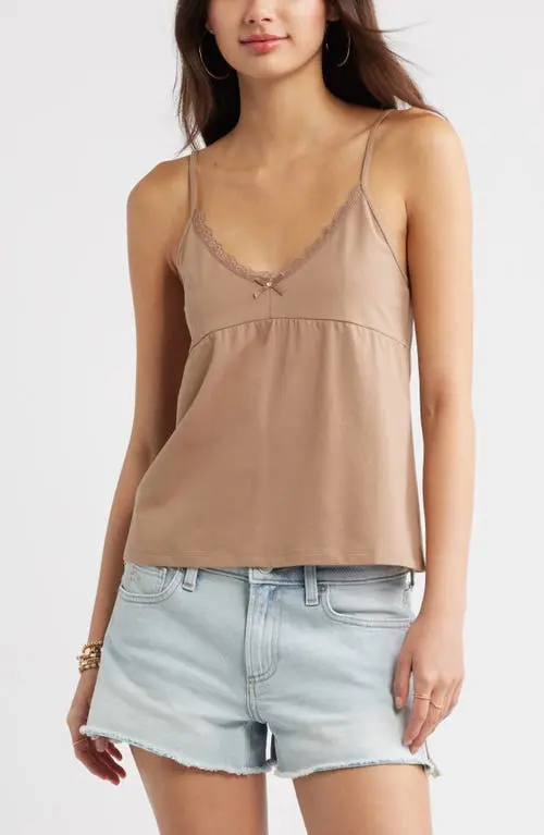 Bp. Stretch Cotton Camisole With Lace Trim - Brown Fresco