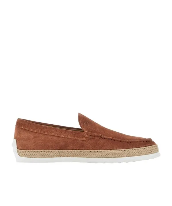 TOD'S Round Toe Suede Loafers - Brown