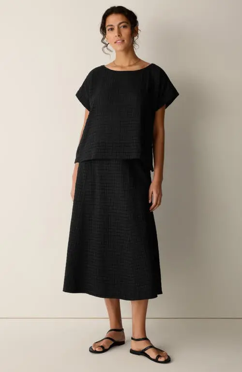 Eileen Fisher Box Weave Stretch Organic Cotton Midi Skirt