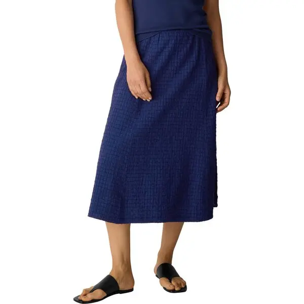 Eileen Fisher Box Weave Stretch Organic Cotton Midi Skirt - Deep Dive