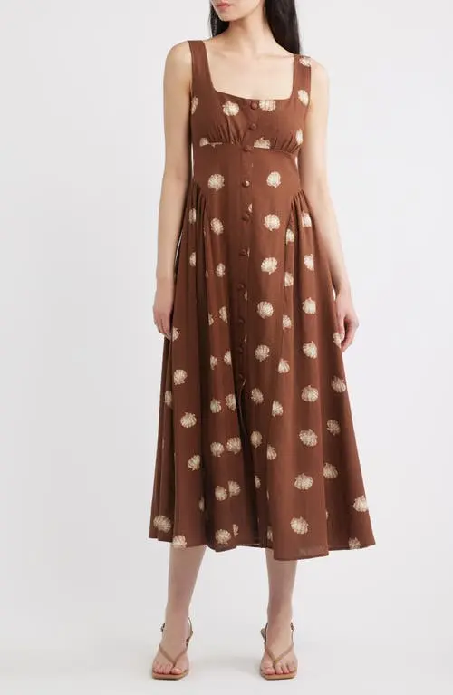 BLU PEPPER Seashell Print Sleeveless Midi Dress - Brown