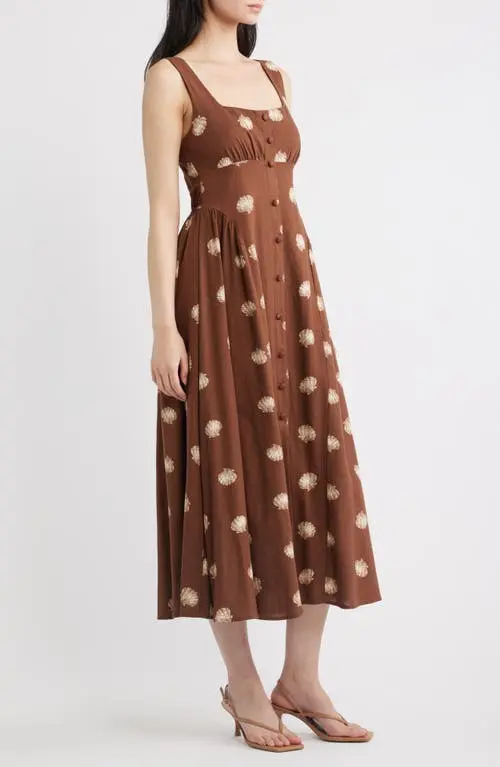 BLU PEPPER Seashell Print Sleeveless Midi Dress