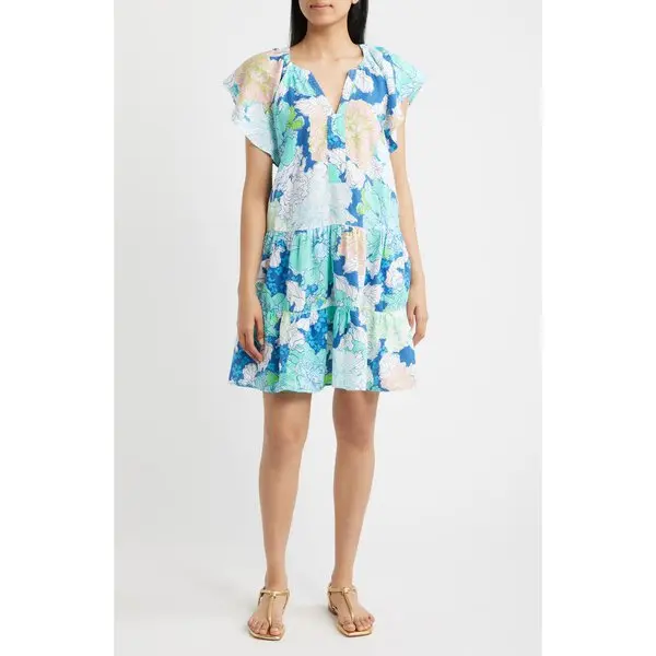 Lilly Pulitzer® Norella Print Ruffle Linen Dress - Starlight Navy