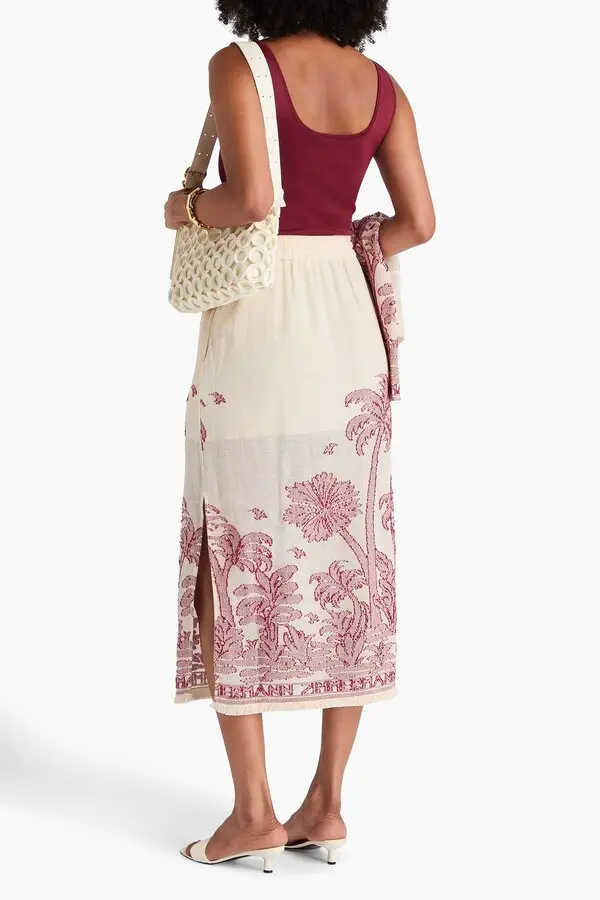 Zimmermann Fil Coupé Cotton Midi Skirt With Tropical Print