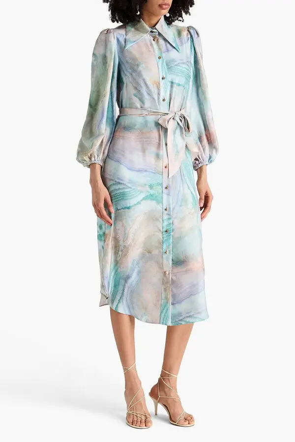 Zimmermann Printed Silk-twill Midi Shirt Dress