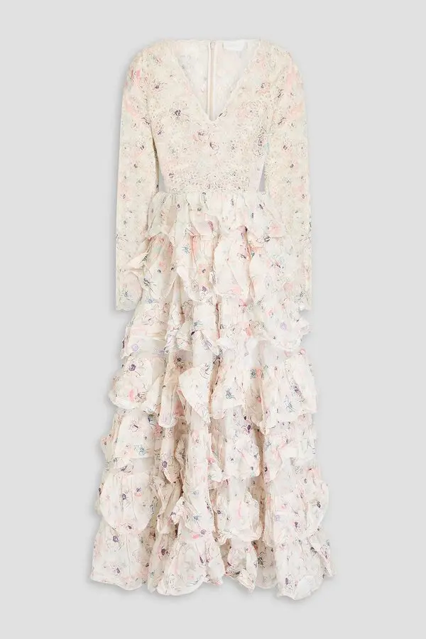Zimmermann Tiered Floralprint Broderie Anglaise Cotton Gown - Ivory