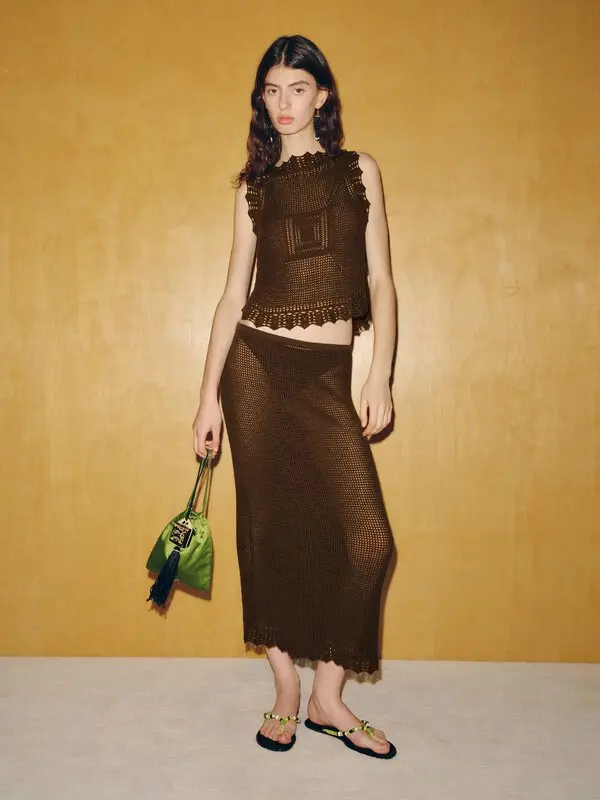 REFORMATION Montana Autumn Crochet Skirt - Brown