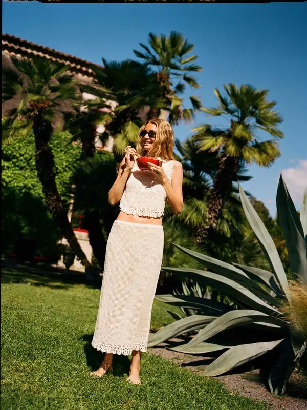 REFORMATION Montana Autumn Crochet Midi Skirt - Ivory