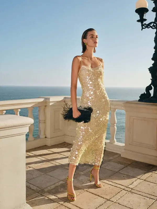 REFORMATION Aqualune Embellished Maxi Dress - Yellow
