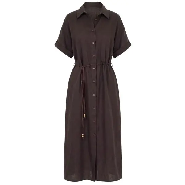 MONLICIA Solenne Cotton Midi Shirt Dress - Brown