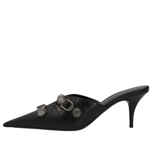 Balenciaga Cagole 80mm Mules - Black/silver