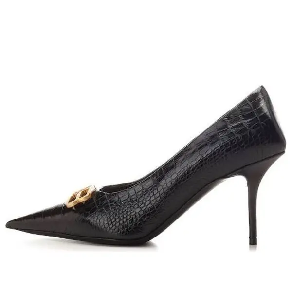 Balenciaga Square Knife Bb Croc-effect Leather Pumps - Black/gold