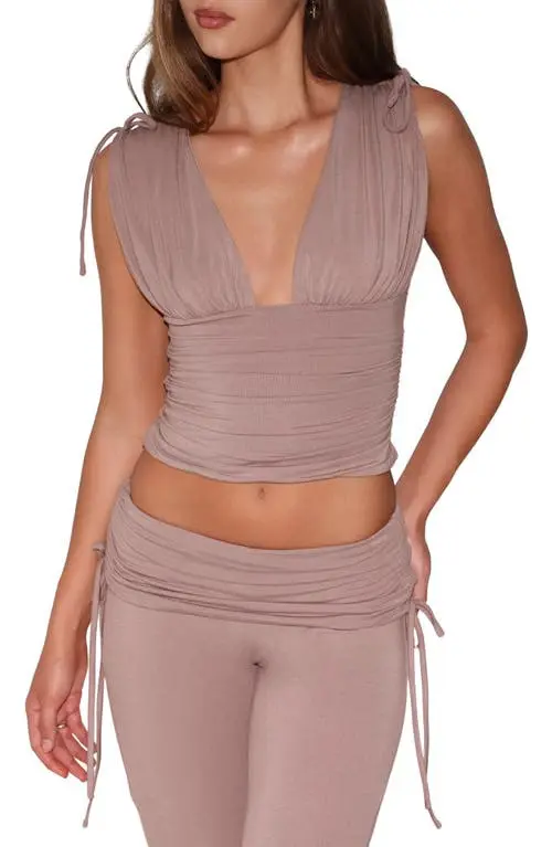 TIGER MIST Halona Ruched Plunge Top - Mocha