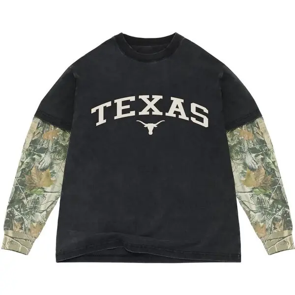 USCAPE APPAREL Camo Texas Longhorns Back Bay Twofer Heavyweight Long Sleeve T-shirt - Black