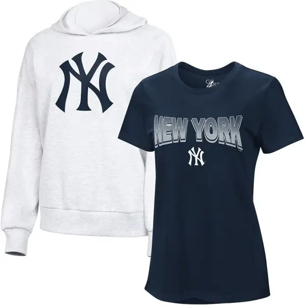 G-III 4HER BY CARL BANKS New York Yankees Graphic T-shirt And Hoodie Set - Navy