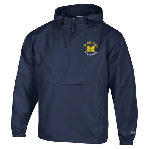 Champion Michigan Wolverines Packable Hooded Windbreaker Half-zip Jacket